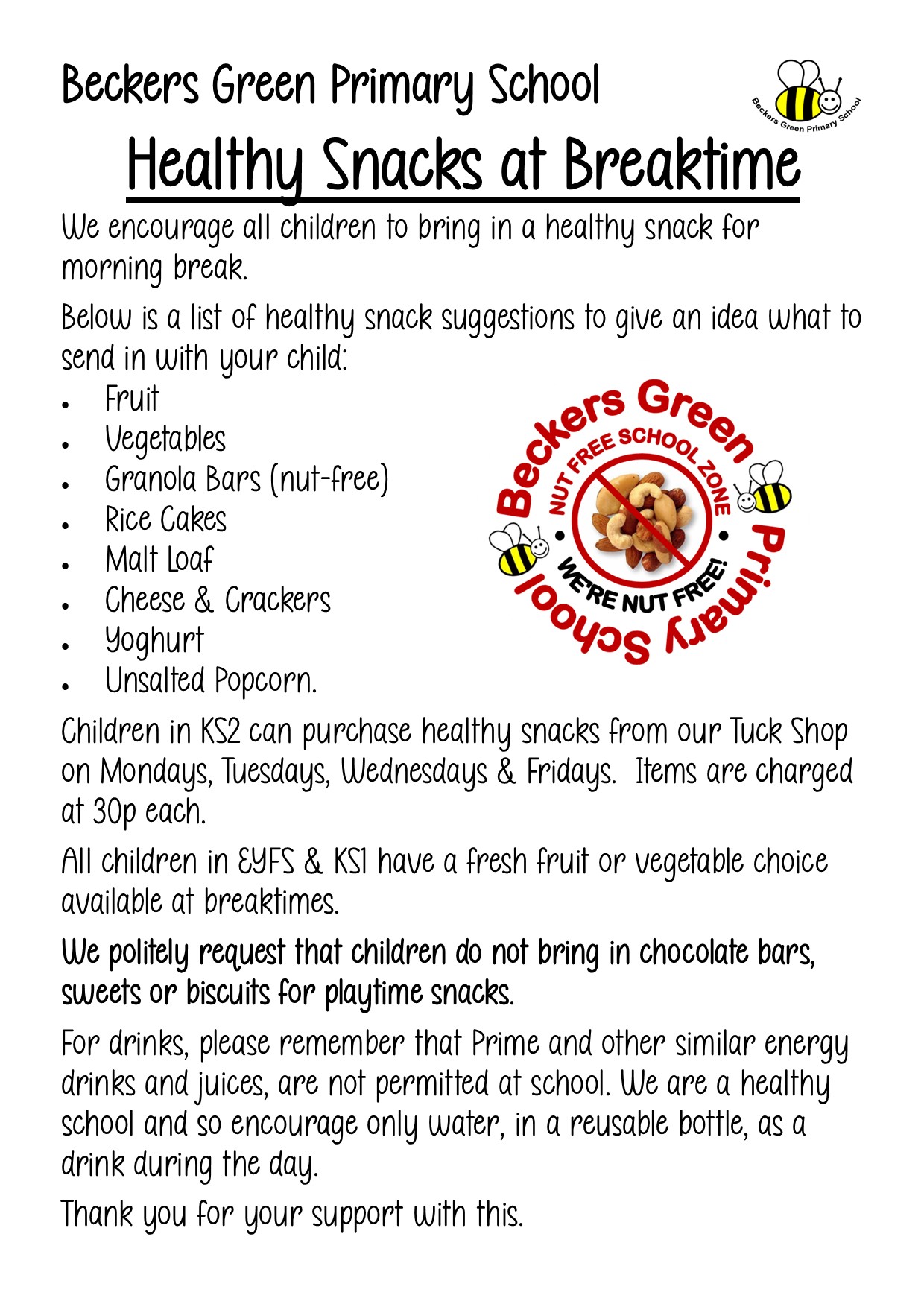 Beckers Green Primary School - Menus