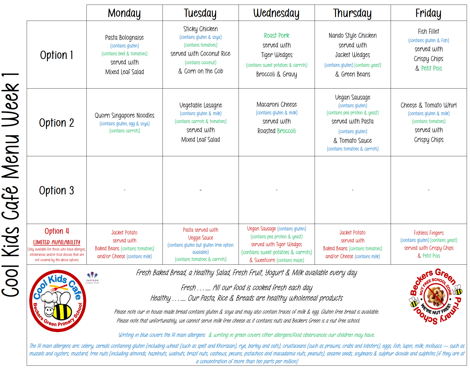 Beckers Green Primary School - Menus